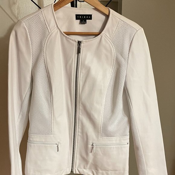 Tribal | Jackets & Coats | Tribal White Faux Leather And Mesh Moto ...
